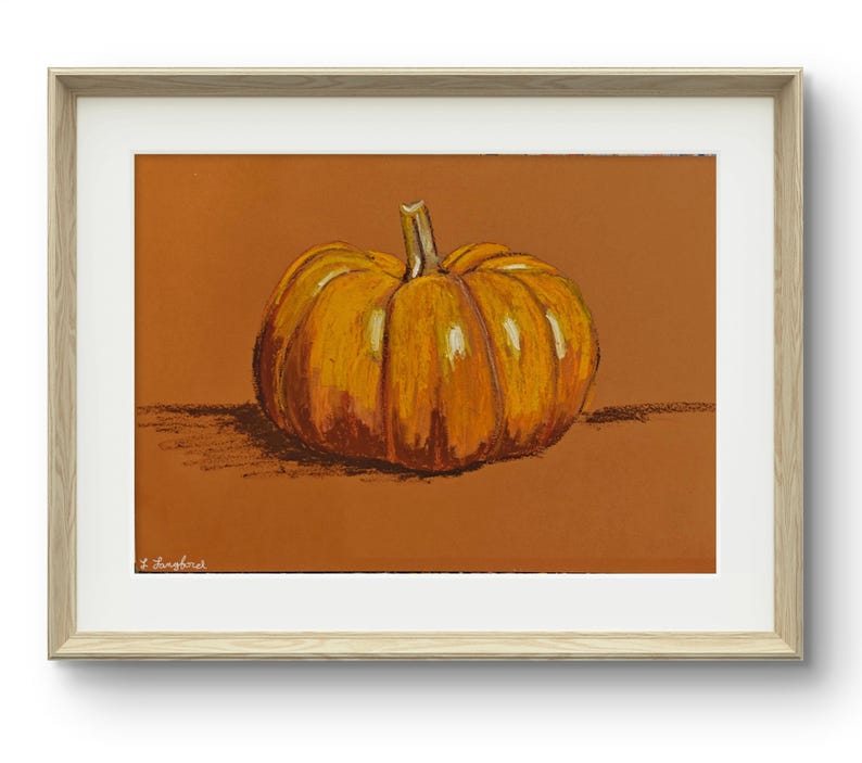Original Oil Pastel Pumpkin Drawing – 7.2x10 in Autumn Still Life on ...