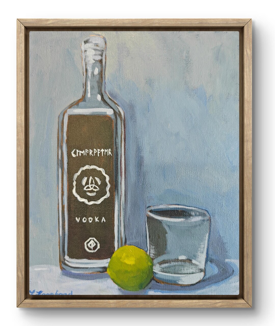 8x10 Acrylic Painting on Canvas Panel - Vodka Bottle, Glass & Lime ...