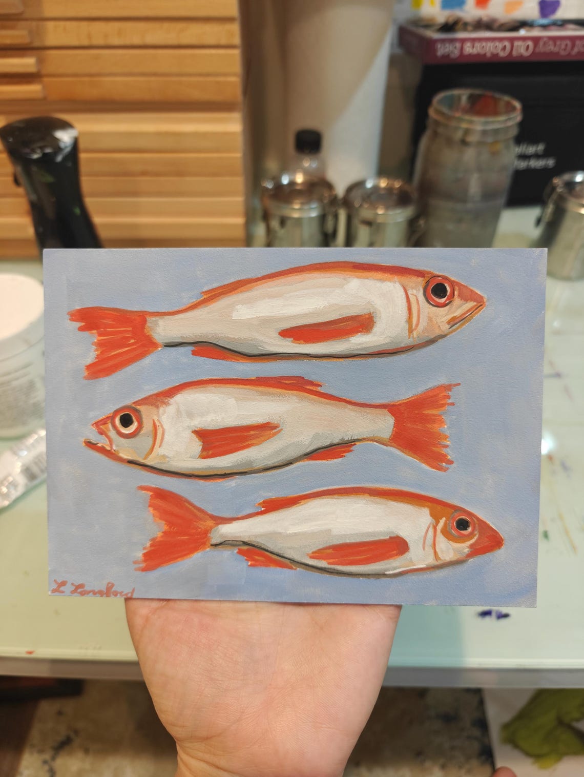 Lively Gouache Painting of Red Snapper Fish 5x7 Inch Art on Ampersand ...