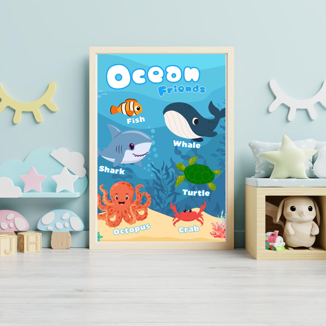 Ocean Animals Educational Poster: Marine Life Chart, Printable ...