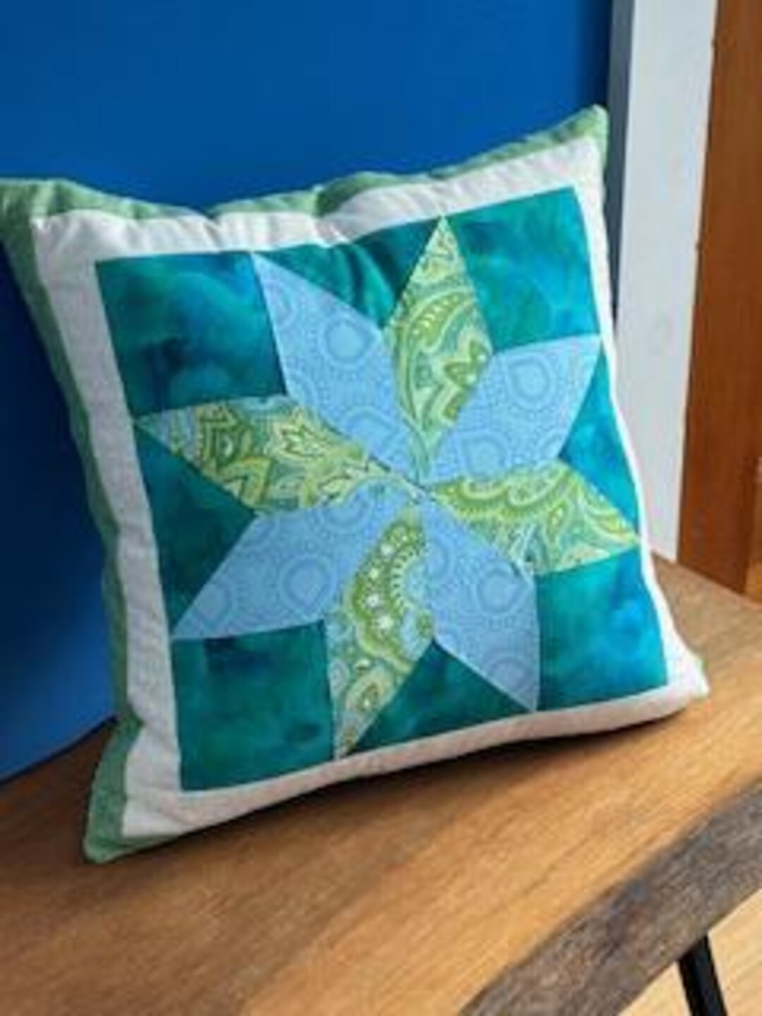 Handmade Le Moyne Star Pattern Pillow Covers in Blue and Green Printed Cotton - Etsy