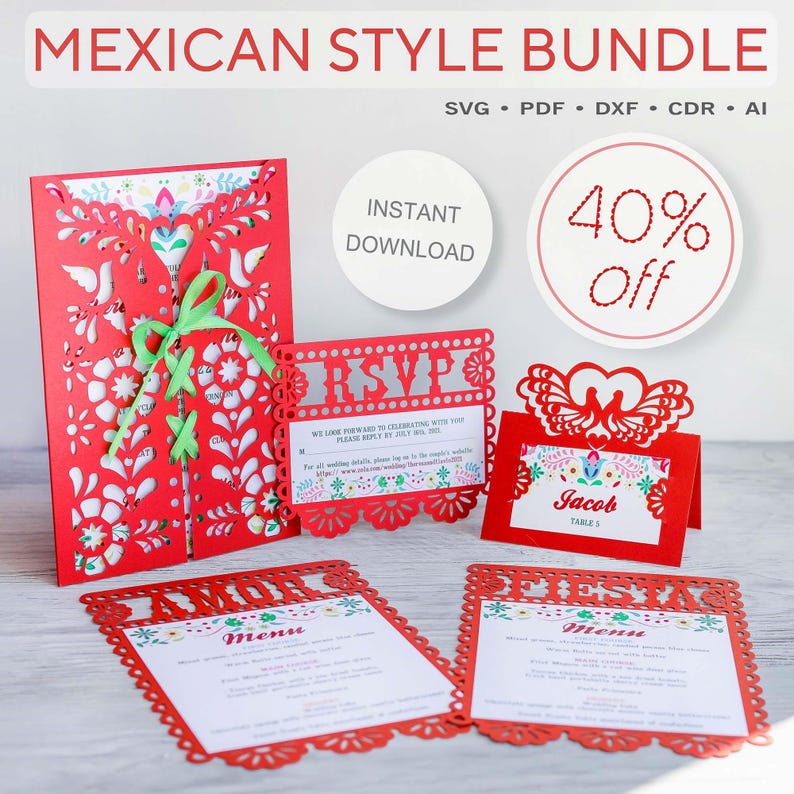 Mexican Style Templates Bundle Cricut Svg, Papel Picado Gatefold ...