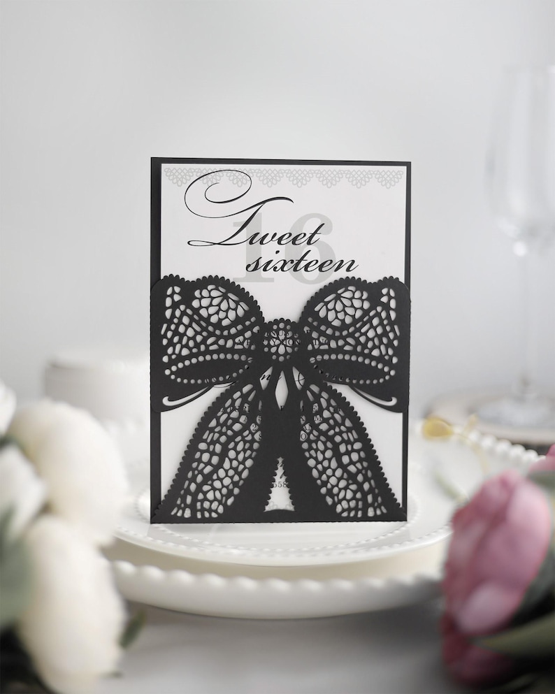 Lace Bow Svg Wedding Invitation Template Cricut, Rustic Panel Pocket ...