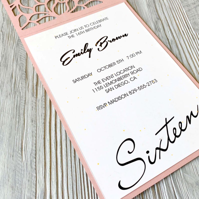 Svg Template of Sweet Sixteen Flower Buds 5x7 Invitation, 16th Birthday ...