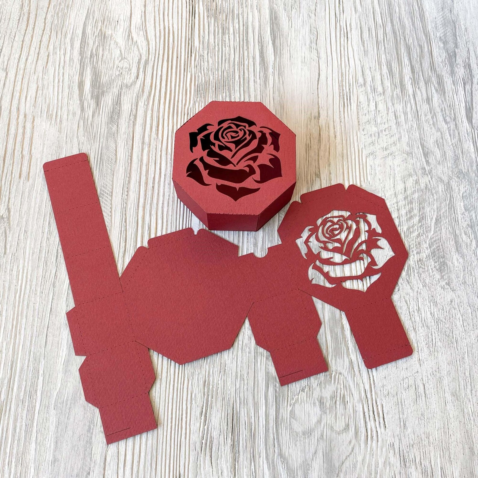 SVG Cricut Octagonal Gift Box Template With Rose & Lid, Wedding Party ...
