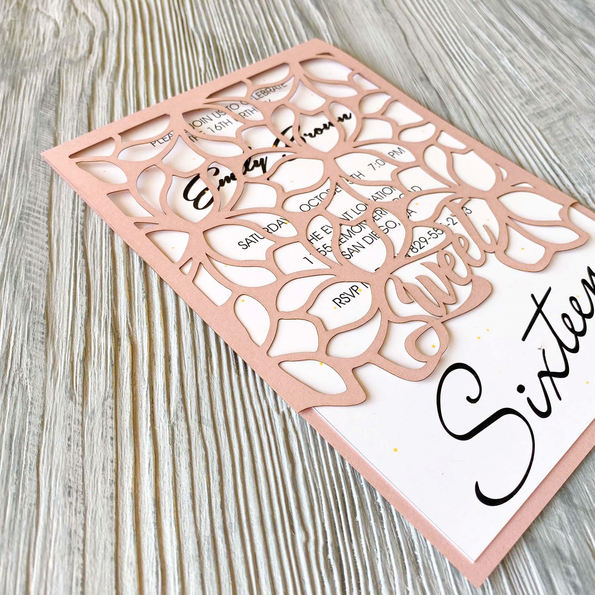 Svg Template of Sweet Sixteen Flower Buds 5x7 Invitation, 16th Birthday ...
