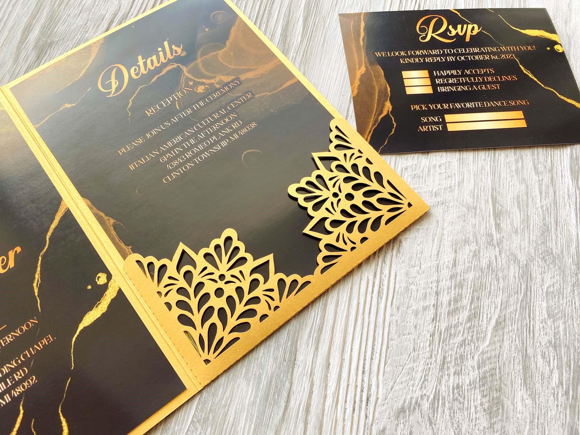 Flower Sprig Ornament Svg Wedding Invitation Template, Trifold 5x7 ...