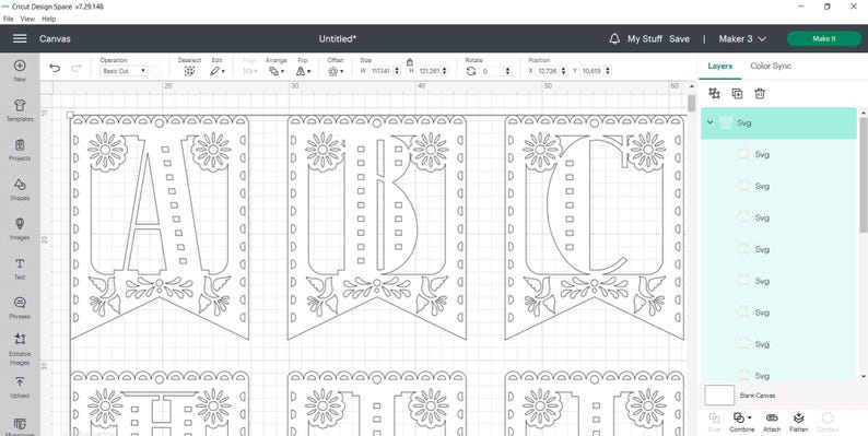 Mexican Papel Picado Alphabet Banner Svg Cricut Template Bunting Flags ...