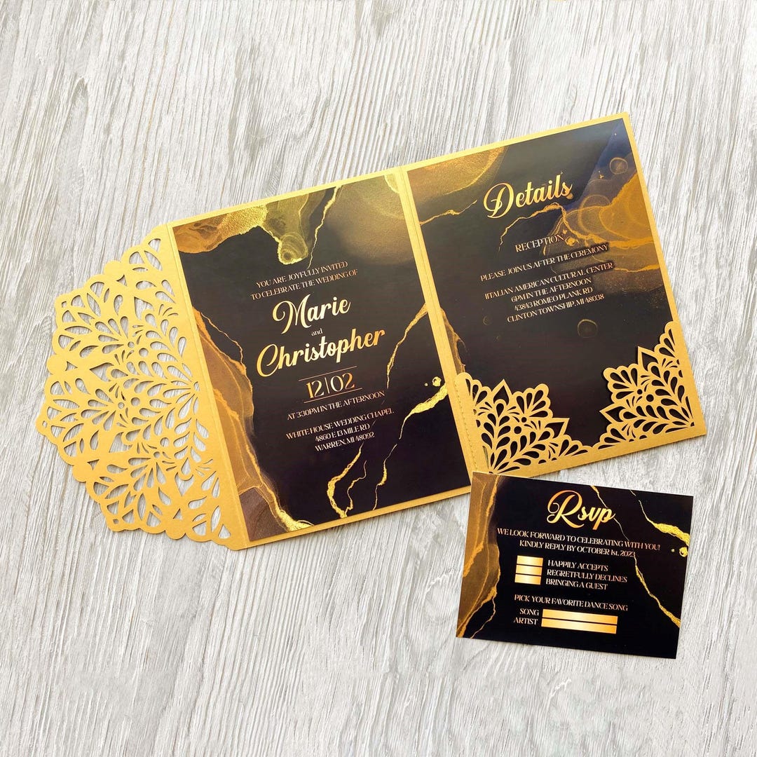 Flower Sprig Ornament Svg Wedding Invitation Template, Trifold 5x7 ...