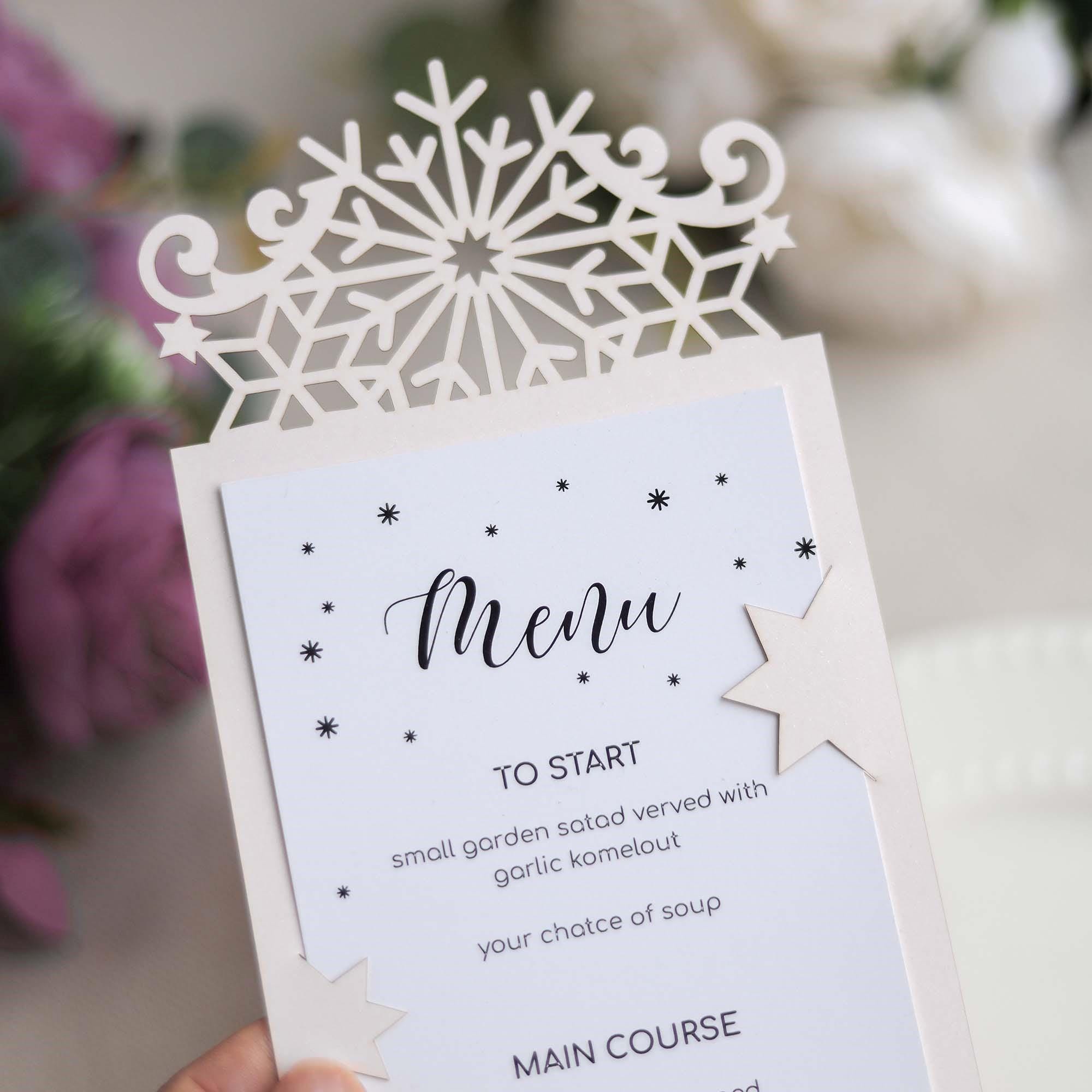 Set of 2 Snowflake Svg Table Menu Templates, Wedding Winter Dinner Menu ...