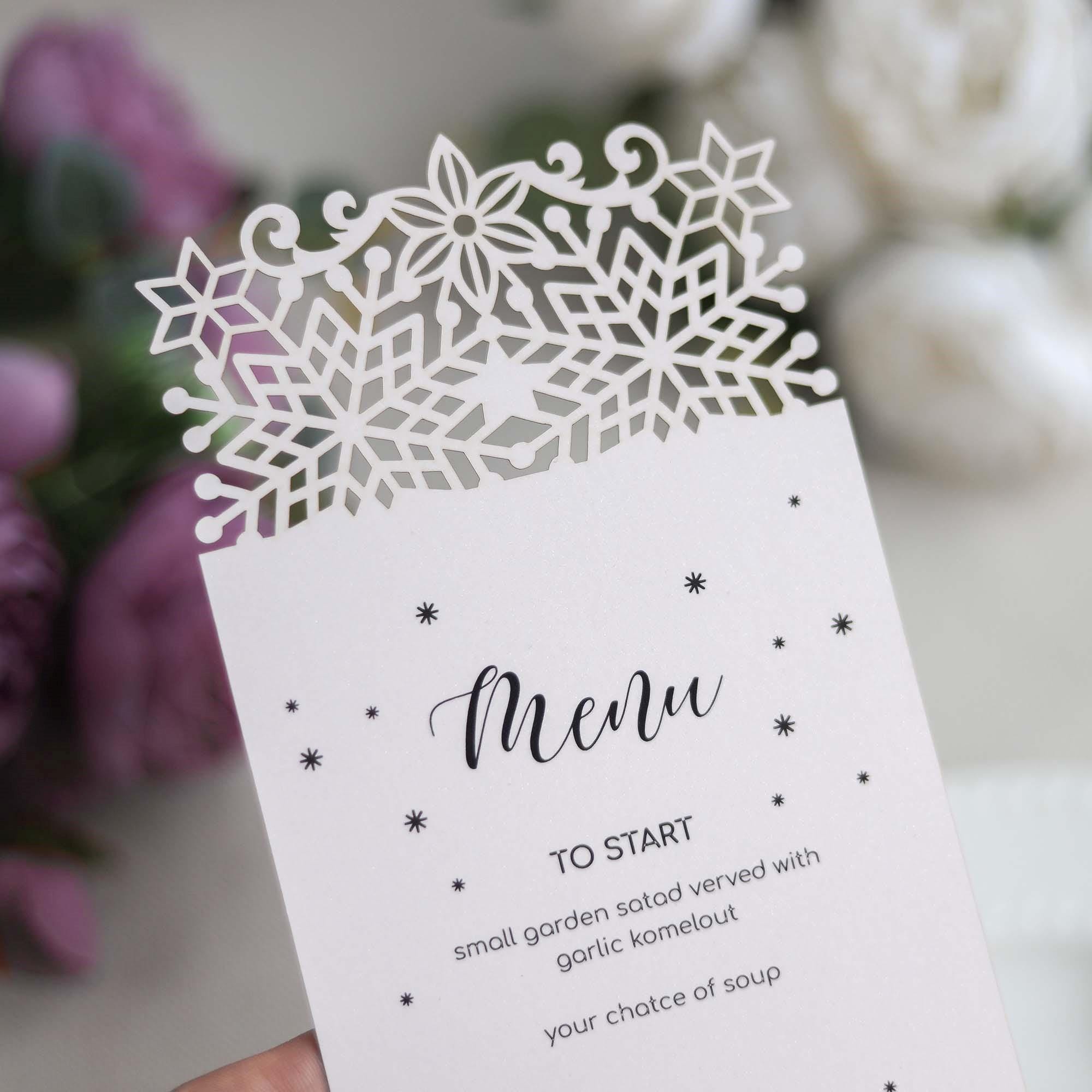 Set of 2 Snowflake Svg Table Menu Templates, Wedding Winter Dinner Menu ...
