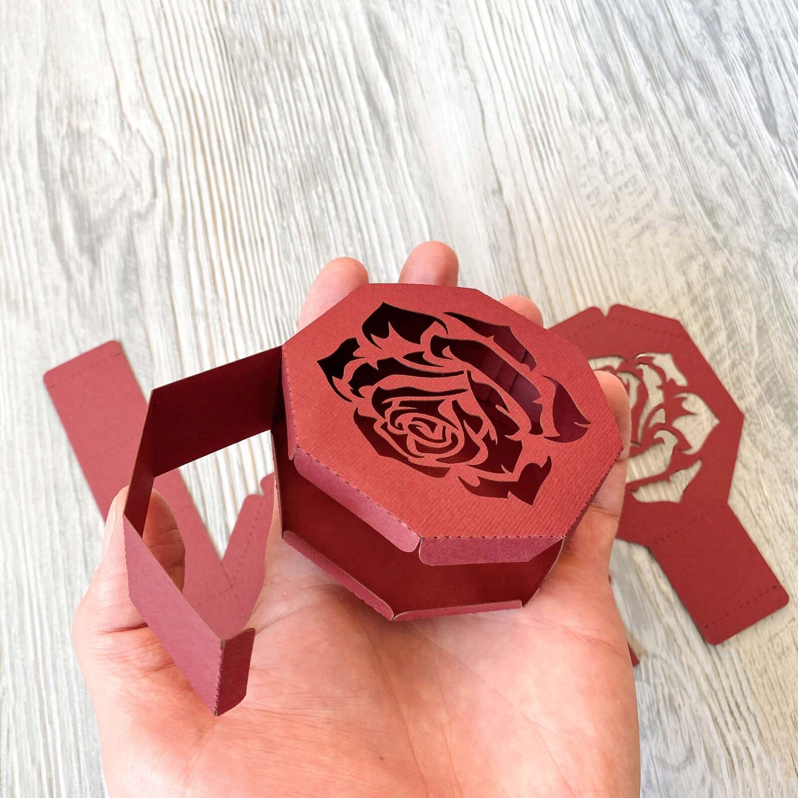 SVG Cricut Octagonal Gift Box Template With Rose & Lid, Wedding Party ...