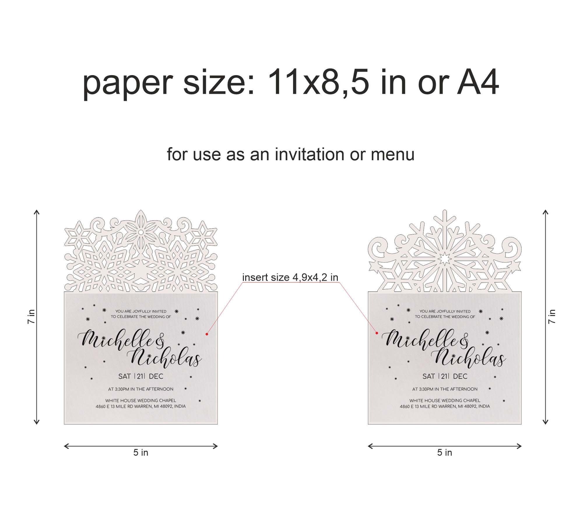 Snow Invitation Winter Template Svg, Menu Snowflake Invites, Cricut New ...