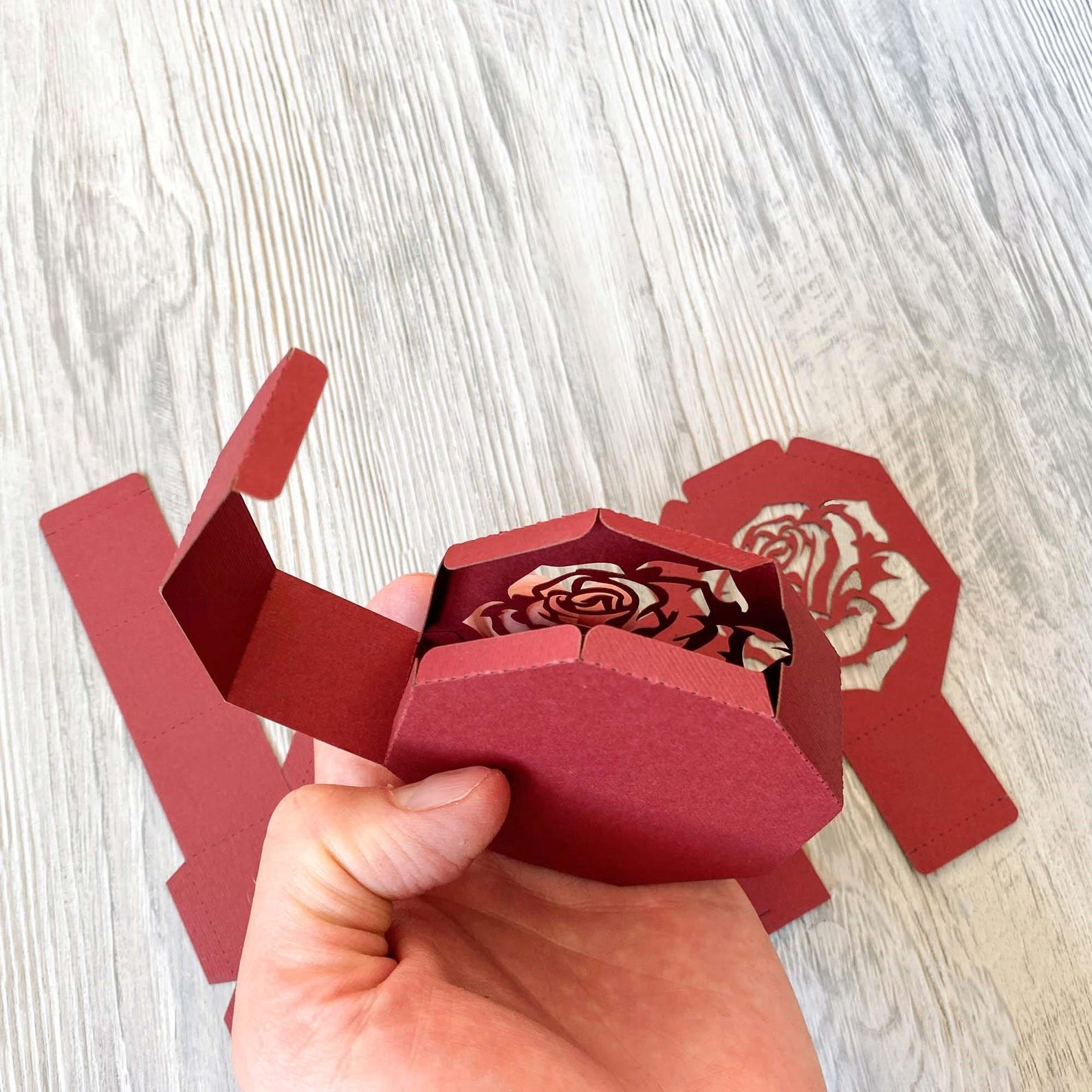 SVG Cricut Octagonal Gift Box Template With Rose & Lid, Wedding Party ...