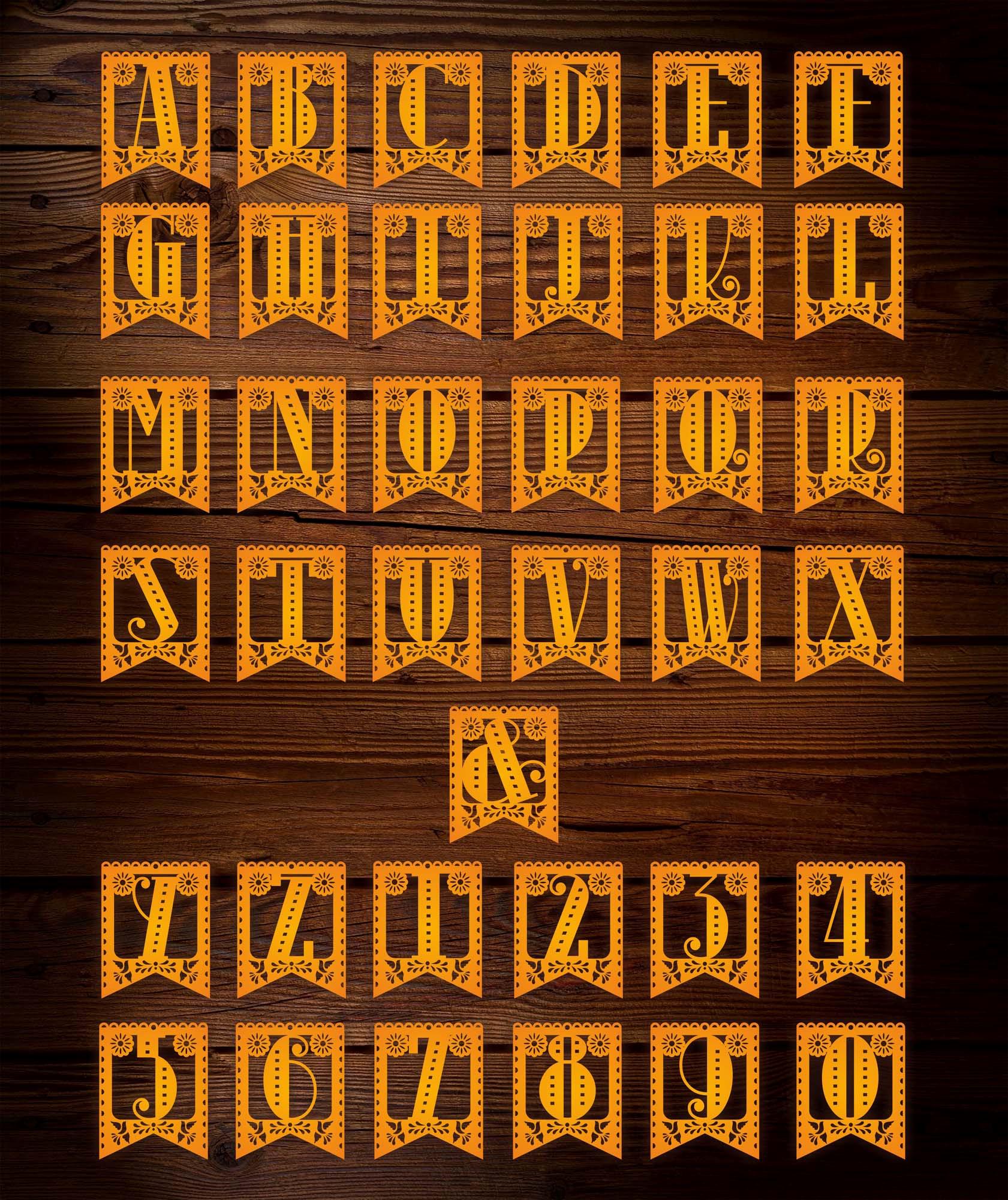 Mexican Papel Picado Alphabet Banner Svg Cricut Template Bunting Flags ...