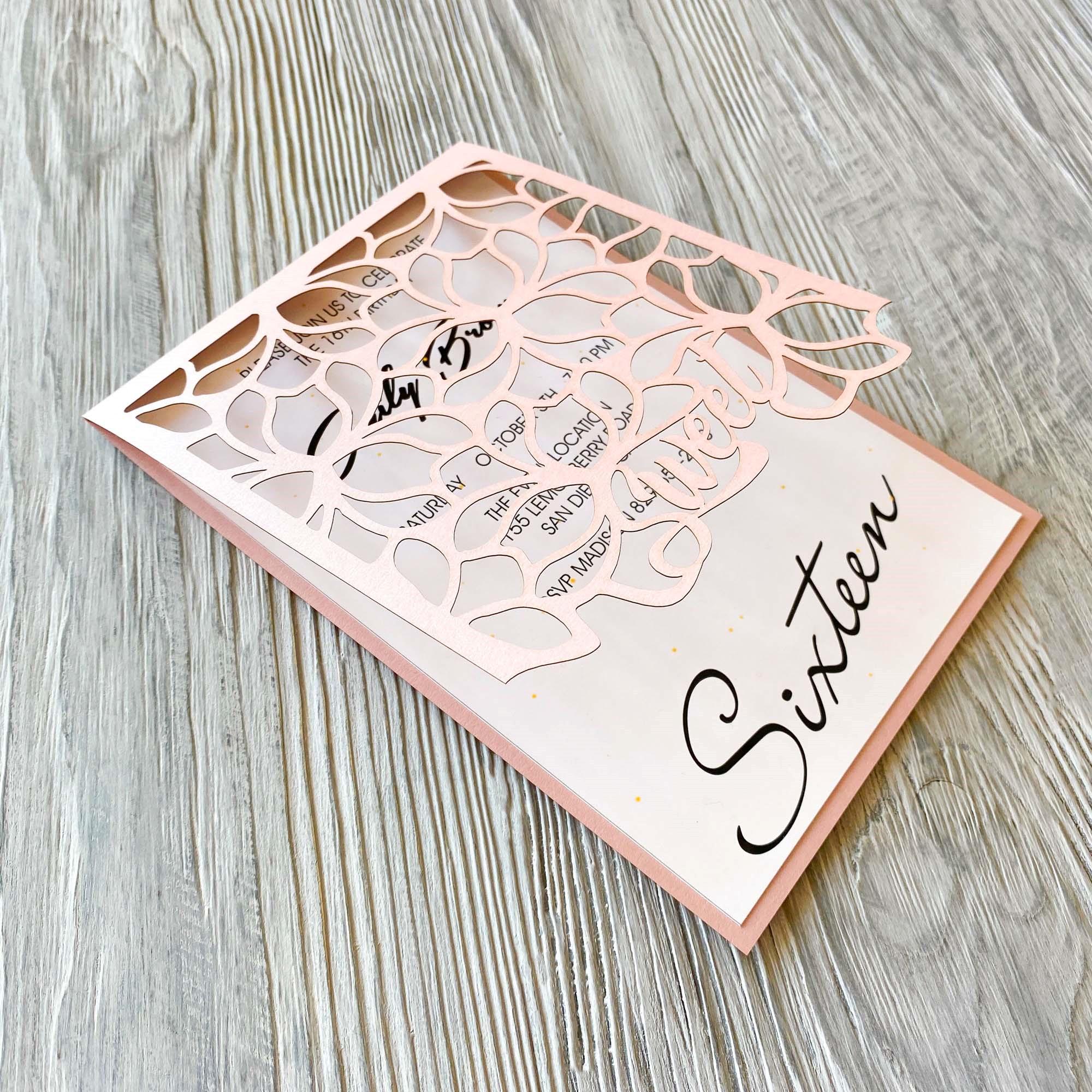 Svg Template of Sweet Sixteen Flower Buds 5x7 Invitation, 16th Birthday ...