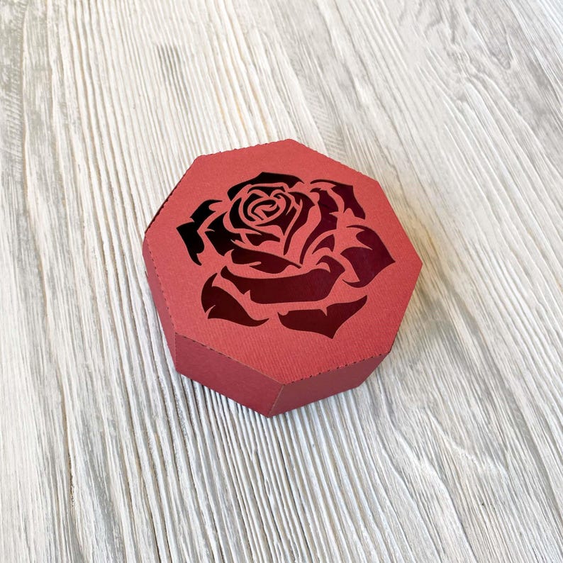 SVG Cricut Octagonal Gift Box Template With Rose & Lid, Wedding Party ...
