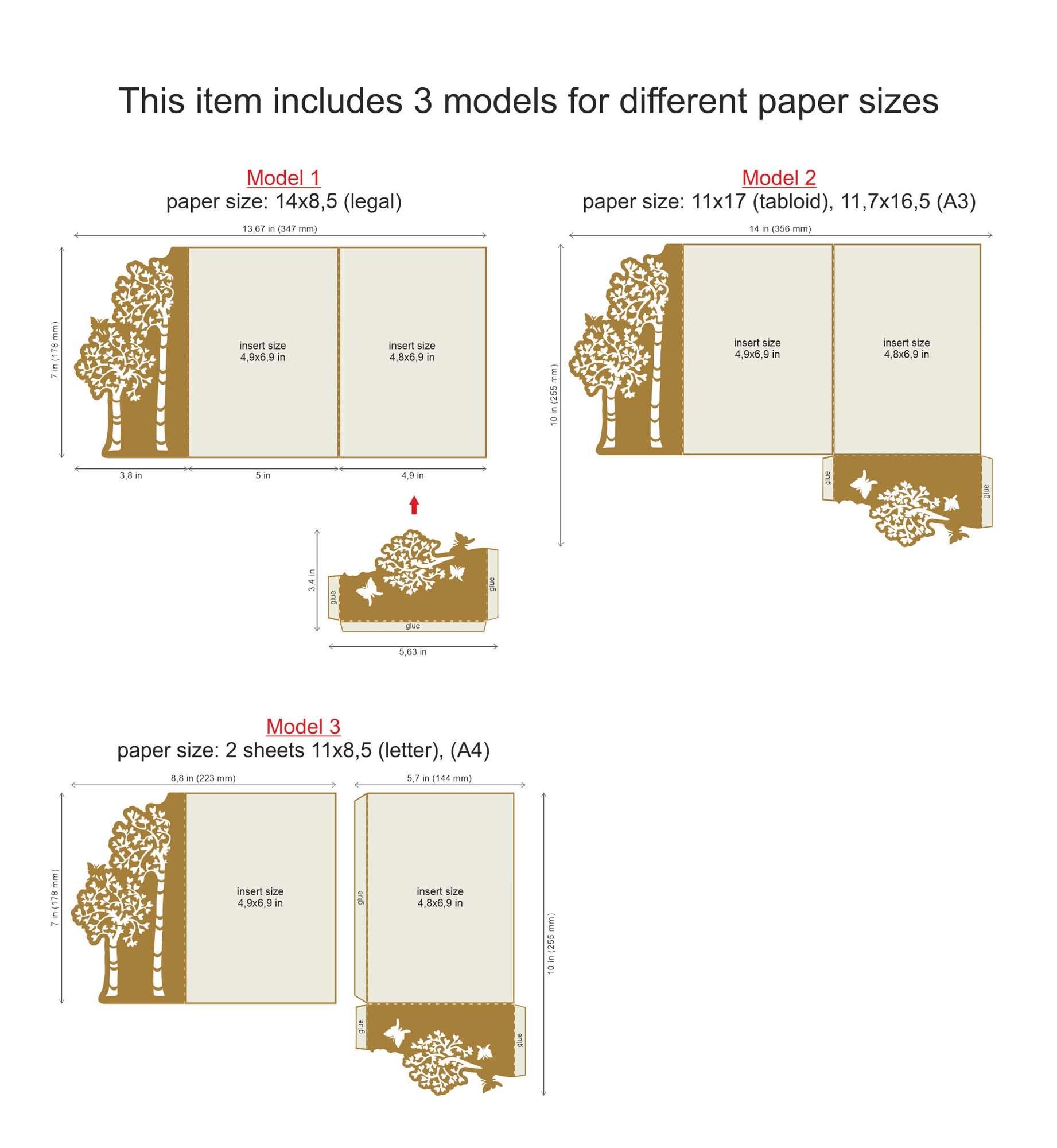 Tree Tri-fold Svg Invitation Template and Butterflies, Cricut Laser Cut ...