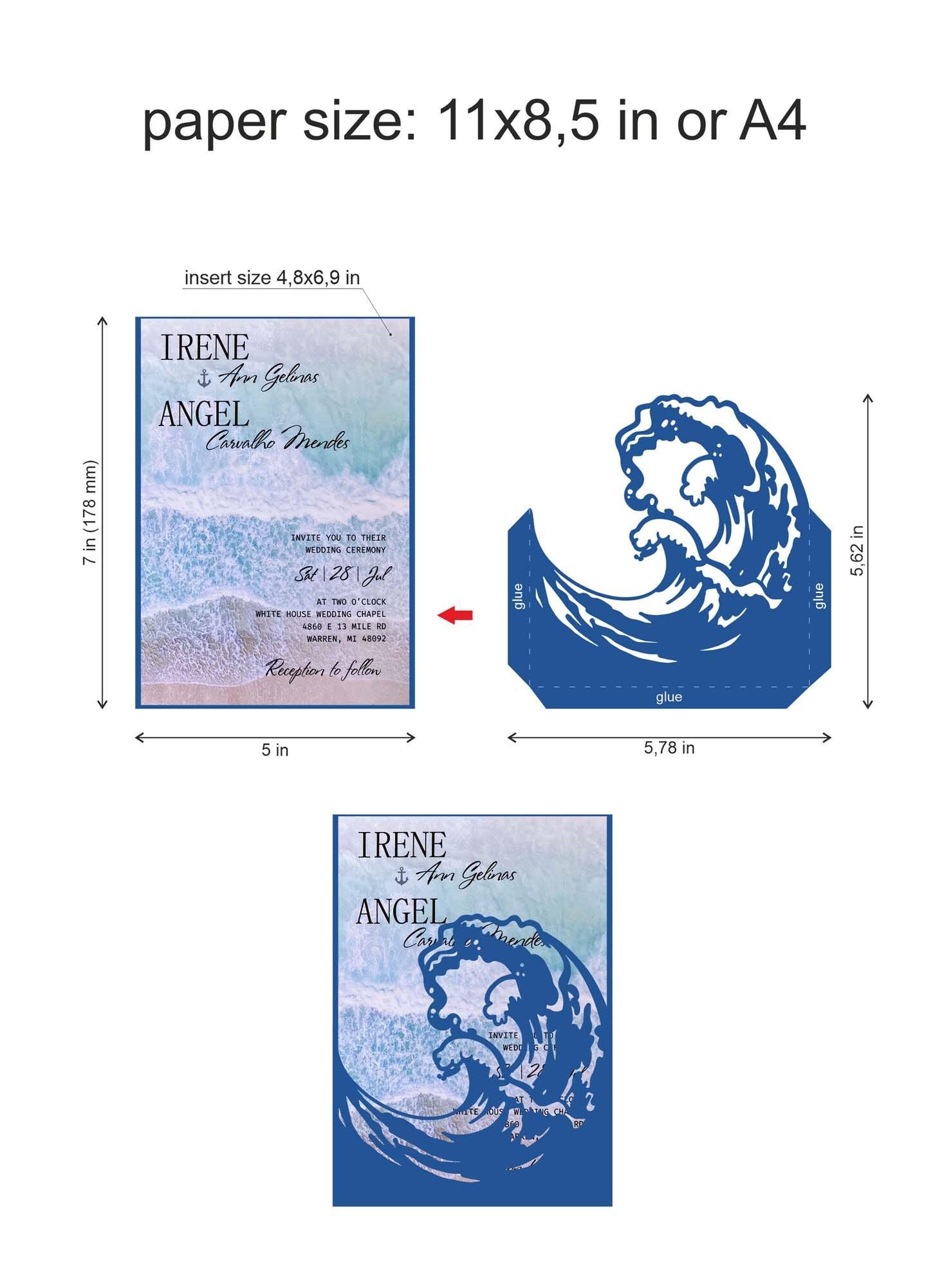 Blue Sea Wave 5x7 Svg Invitation Template for Cricut, Panel Pocket ...
