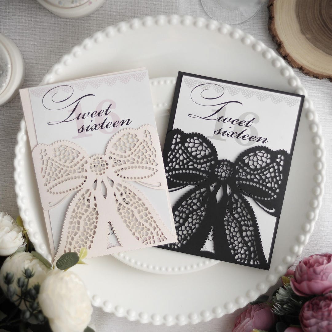 Lace Bow Svg Wedding Invitation Template Cricut, Rustic Panel Pocket ...