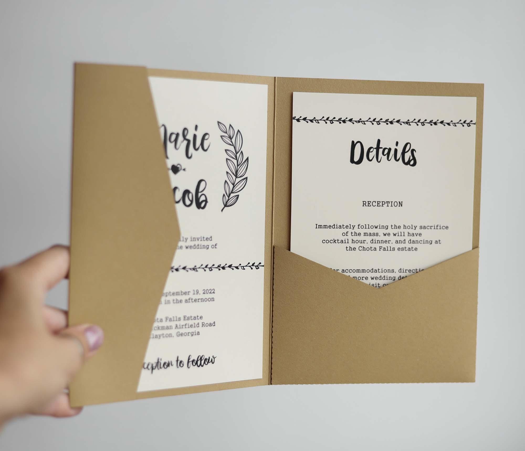 DIY Classic 5x7 Pocket Wedding Invitation Template Svg Tri-fold (cdr Ai Dxf Pdf), Simple Cricut ...