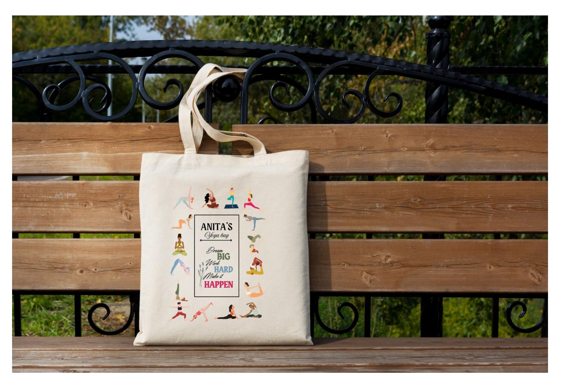 Editable Name Yoga Poses Canva Template | Customisable Yoga Art | Tote ...