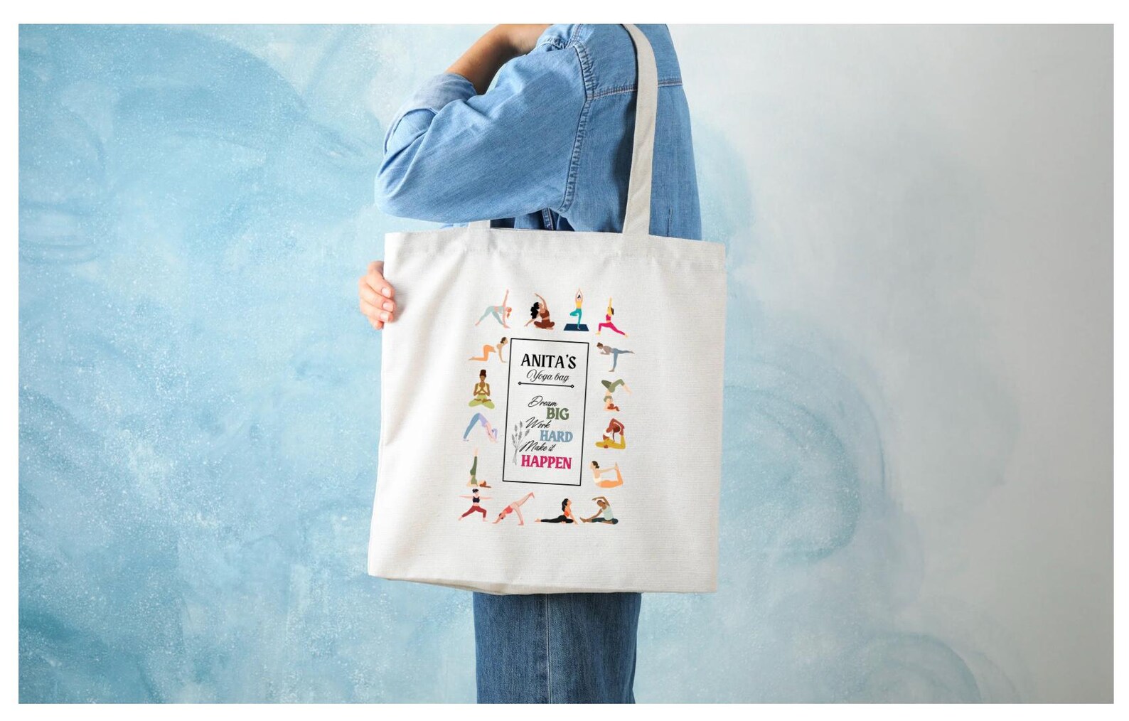 Editable Name Yoga Poses Canva Template Customisable Yoga Art Tote Bag ...