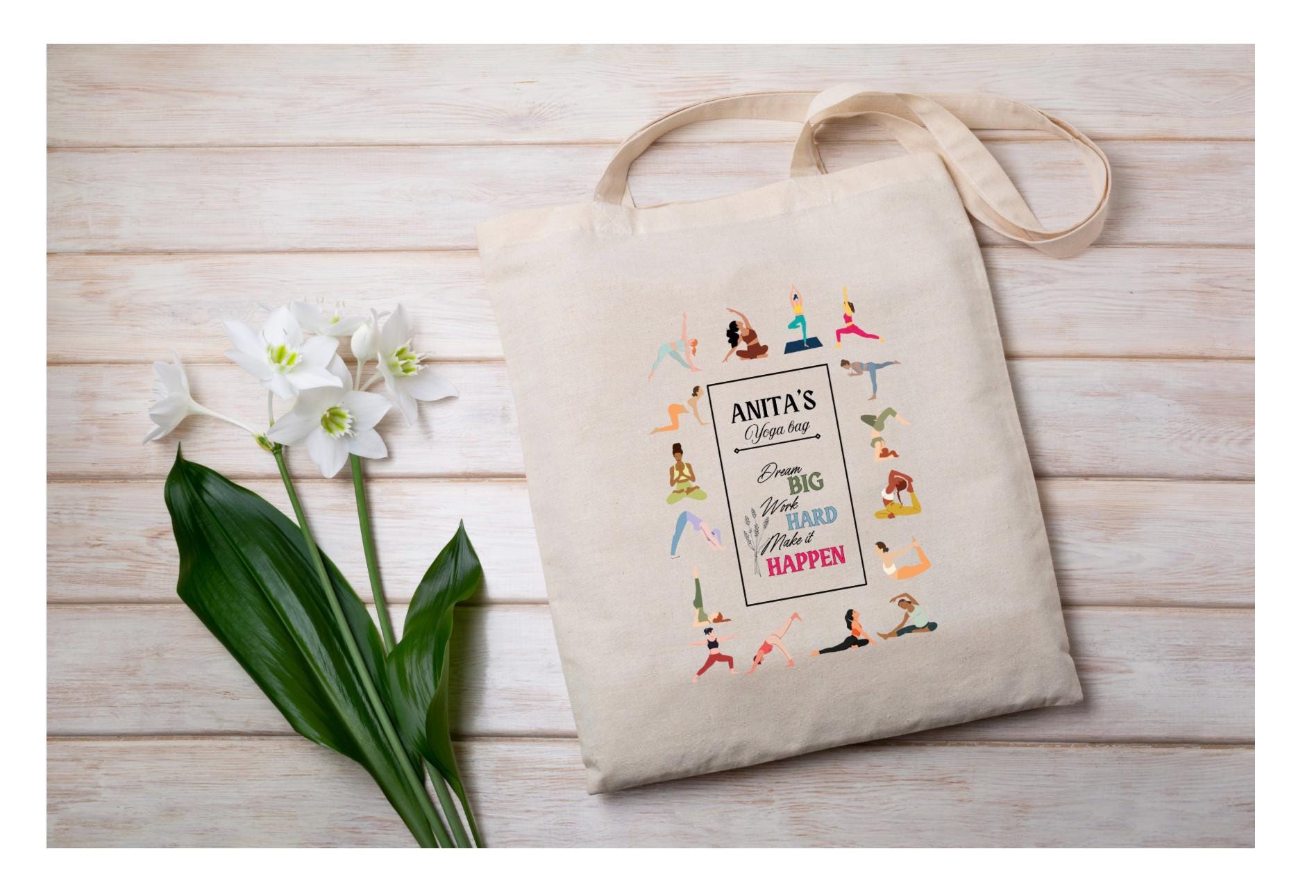 Editable Name Yoga Poses Canva Template Customisable Yoga Art Tote Bag ...