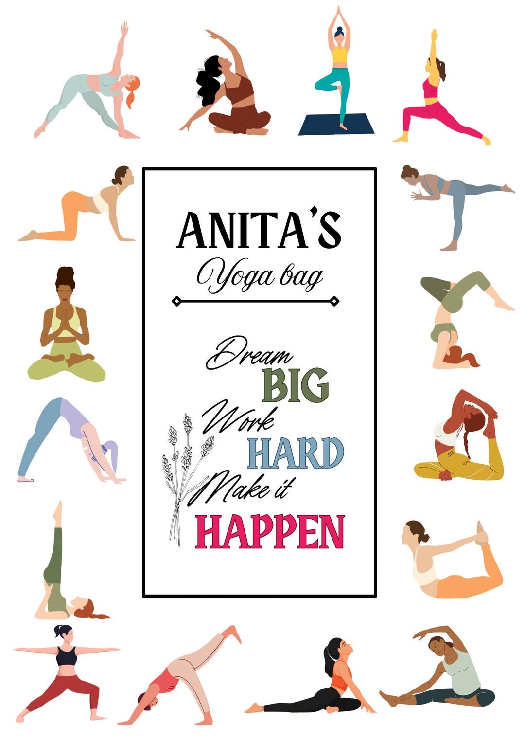 Editable Name Yoga Poses Canva Template | Customisable Yoga Art | Tote ...