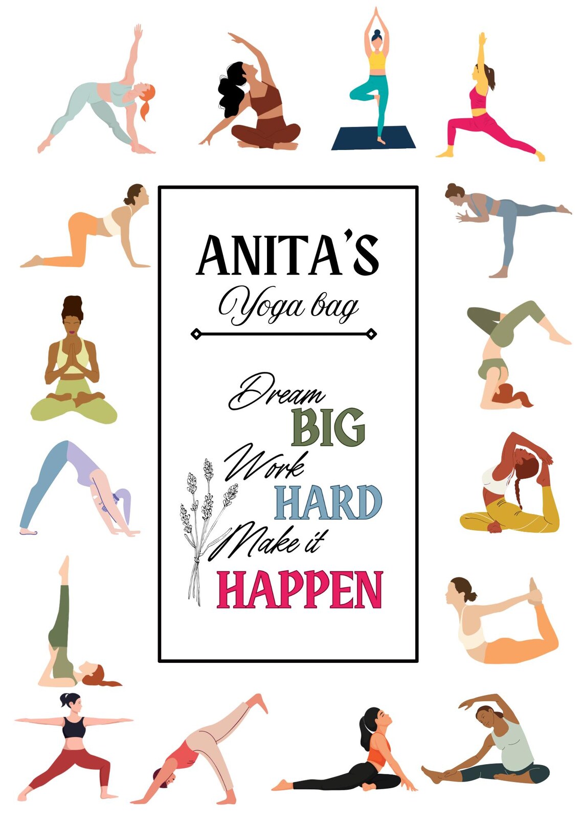 Editable Name Yoga Poses Canva Template | Customisable Yoga Art | Tote ...