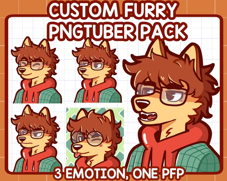 Custom Furry Pngtuber Avatar: Veadotube Model, PFP, 3 Emotions (digital ...