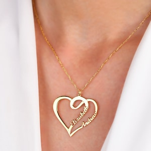 Custom Two Names Heart Necklace in Sterling Silver • Personalized ...