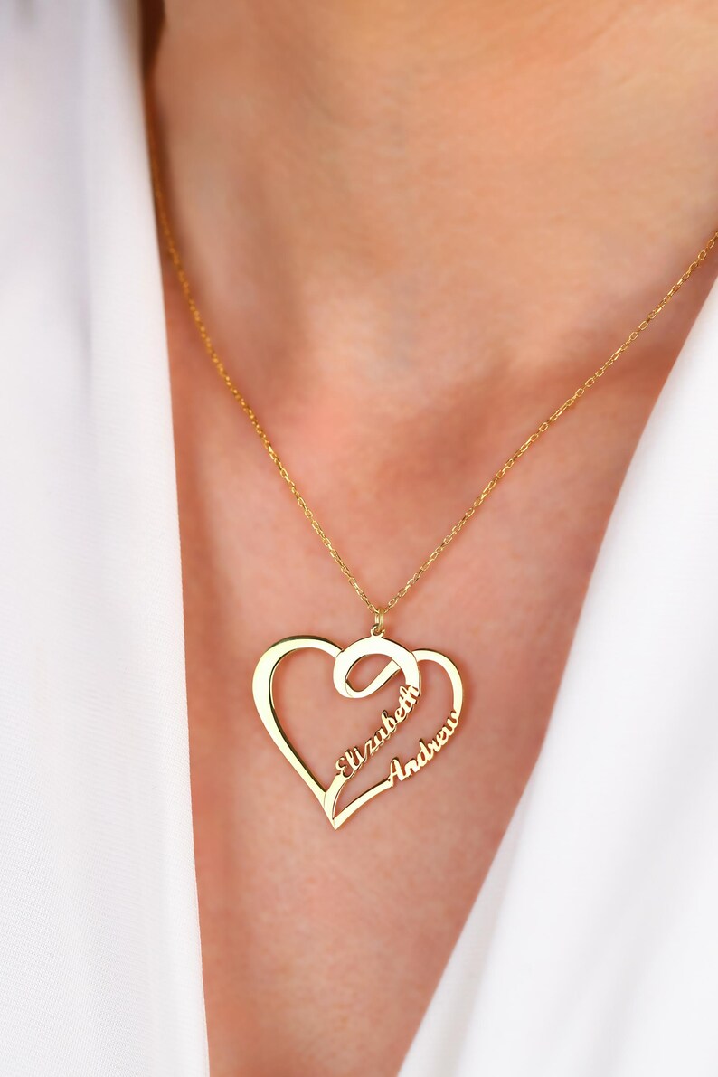 Custom Two Names Heart Necklace in Sterling Silver • Personalized ...