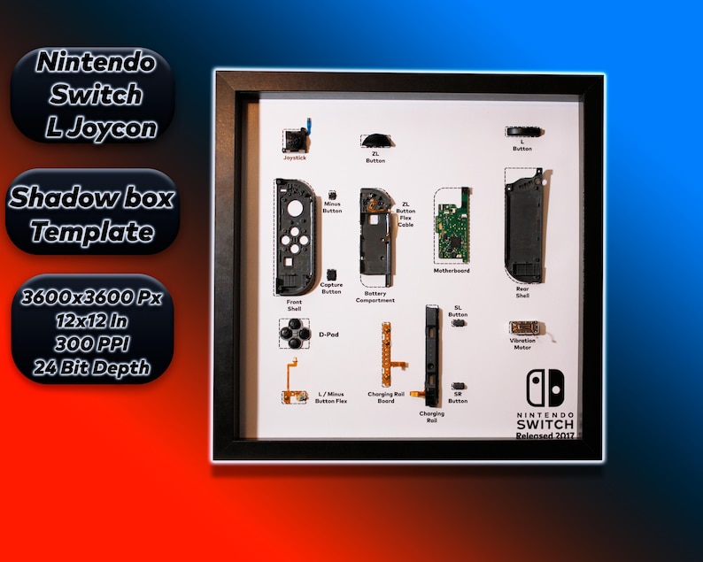 Switch Left Joy-con Teardown Shadow Box Print Template - Etsy