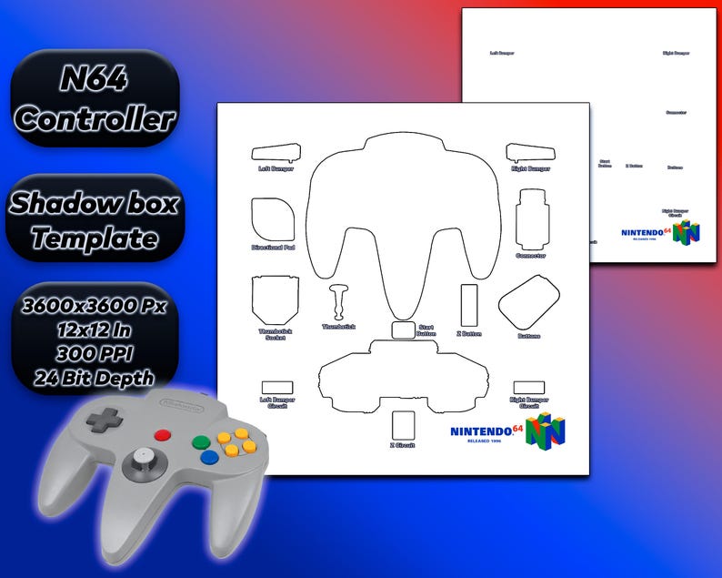 N64 Controller Teardown Shadow Box Print Template - Etsy