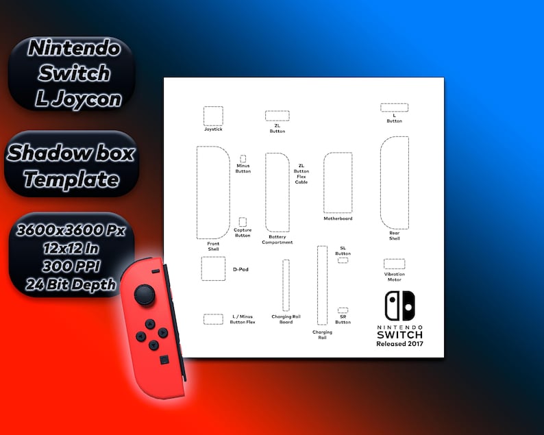 Switch Left Joy-con Teardown Shadow Box Print Template - Etsy