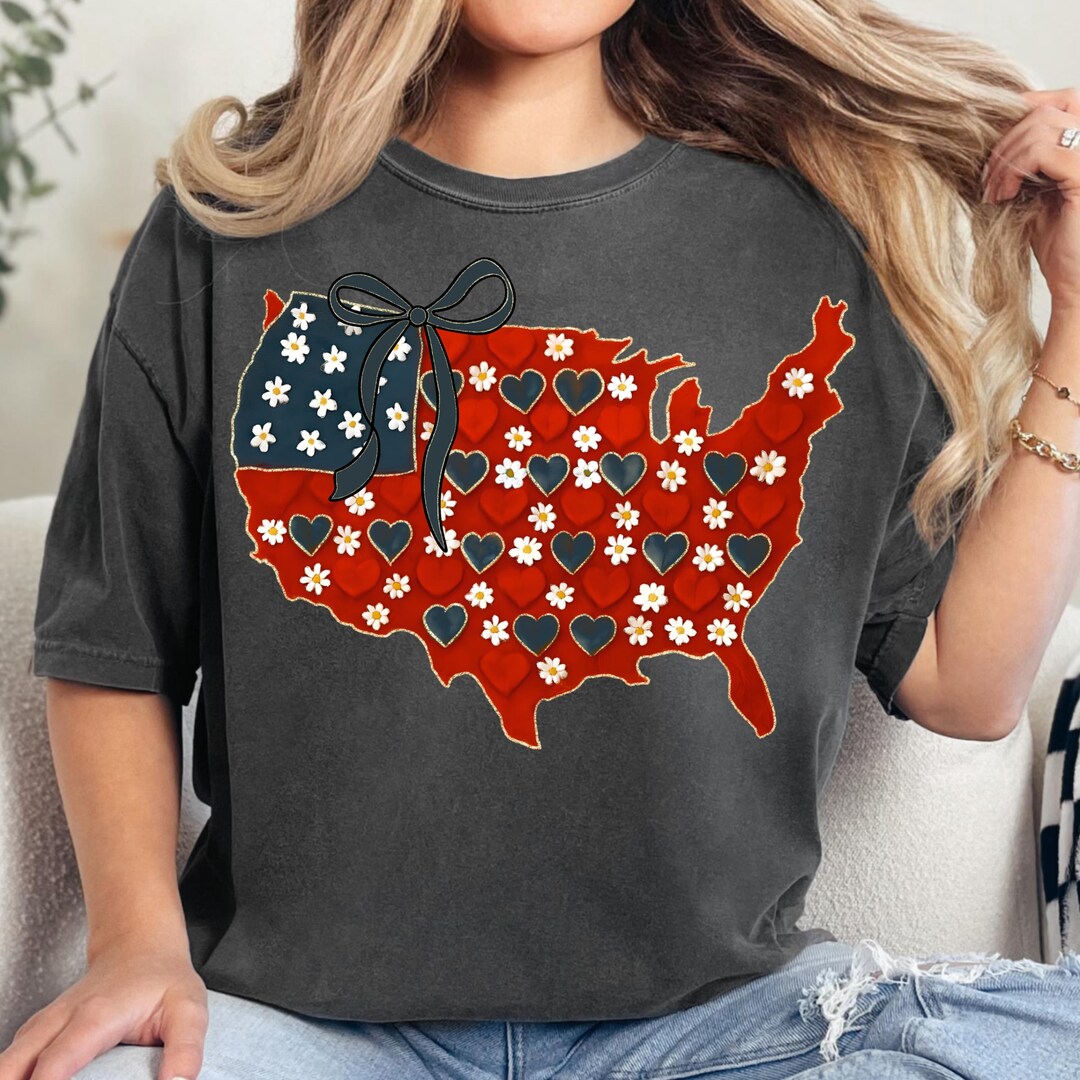 Preppy America USA Map PNG, Preppy 4th of July Png, America Png, Floral ...