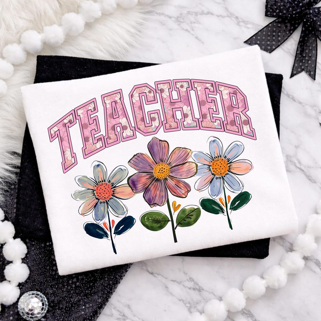 Floral Teacher PNG, Boho Wildflowers Design, Spring Teach Sublimation ...