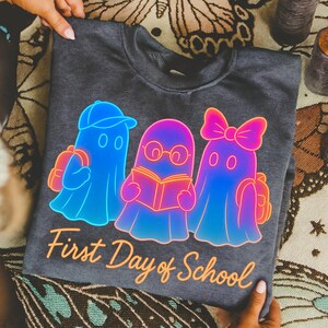 First Day of School Ghosts PNG, Neon Back to School Sublimation, Cute ...