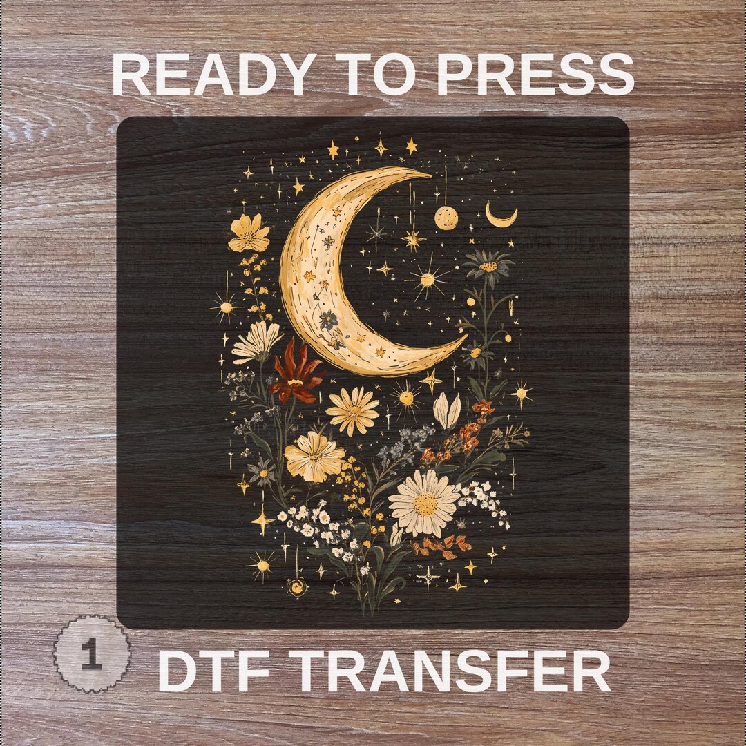 Celestial Moon DTF Transfer, Mystical Sun Ready to Press, Lunar Flowers ...