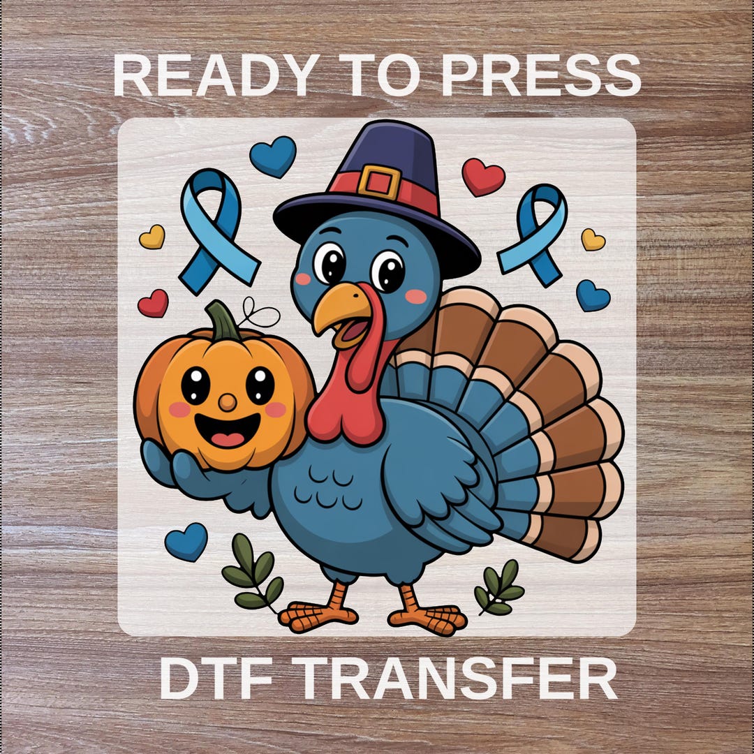 Cute Thanksgiving Turkey With Pumpkin DTF Transfers, Autism Awareness ...