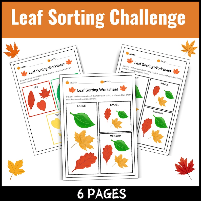 Leaf Sorting Challenge - Fall Leaf Cut-and-sort Printable - Autumn ...