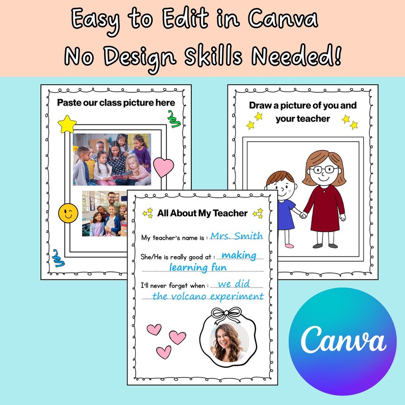 Student Teacher Memory Book: End of Year Gift (8.5x11 Canva Template ...