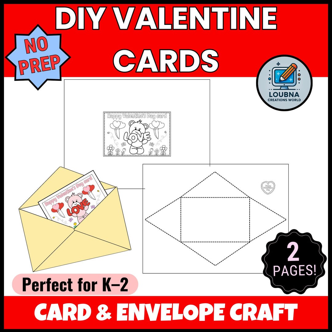 Foldable DIY Valentine’s Day Card Template | Printable Craft Activity ...