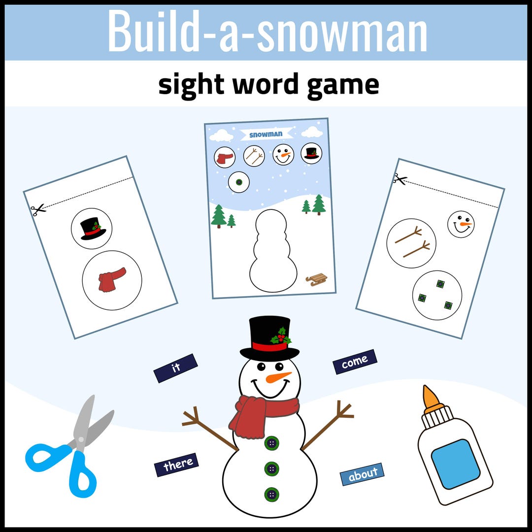Winter Sight Word Game PDF – Build a Snowman Kindergarten Printable ...