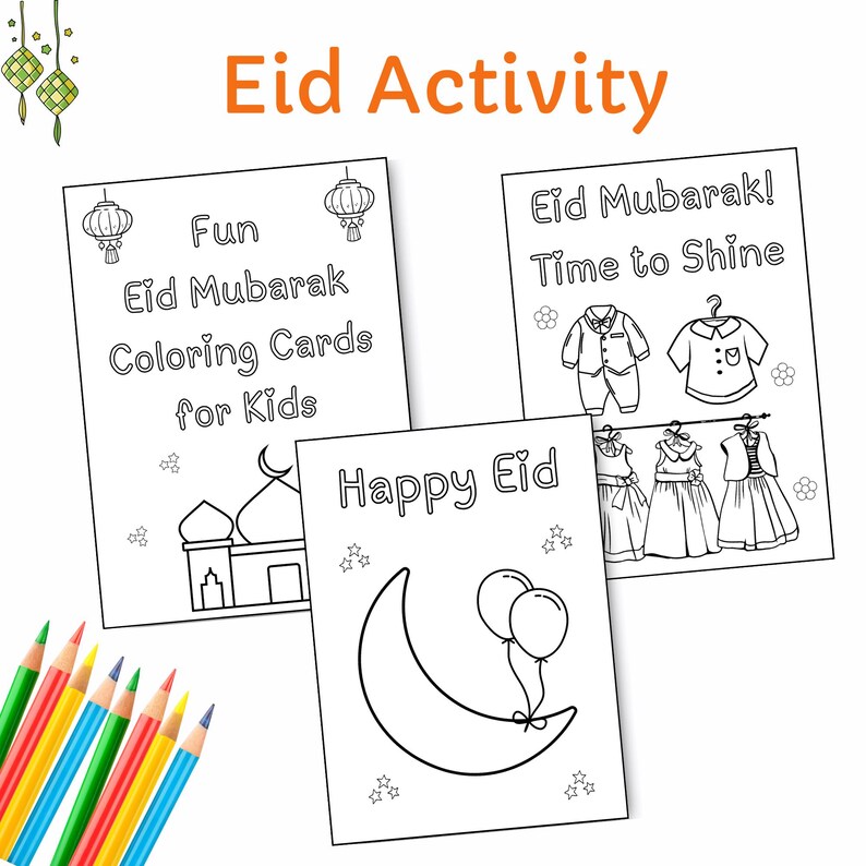 Eid Coloring Cards for Kids-13 Eid Mubarak Cards-muslim Holiday -eid ...