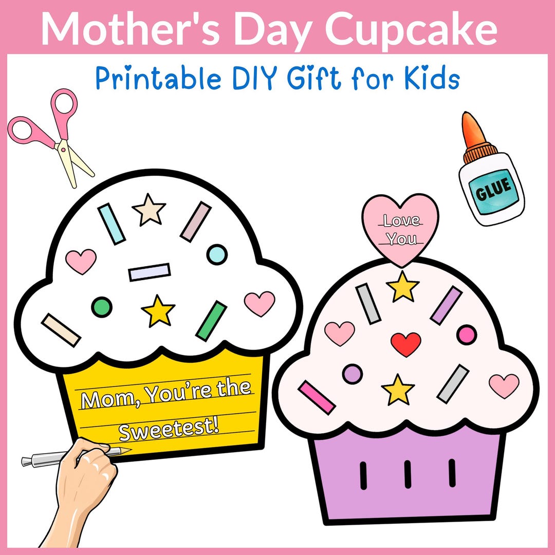 Printable Mothers Day Cupcake Craft for Kids – DIY Gift Activity - Fine ...
