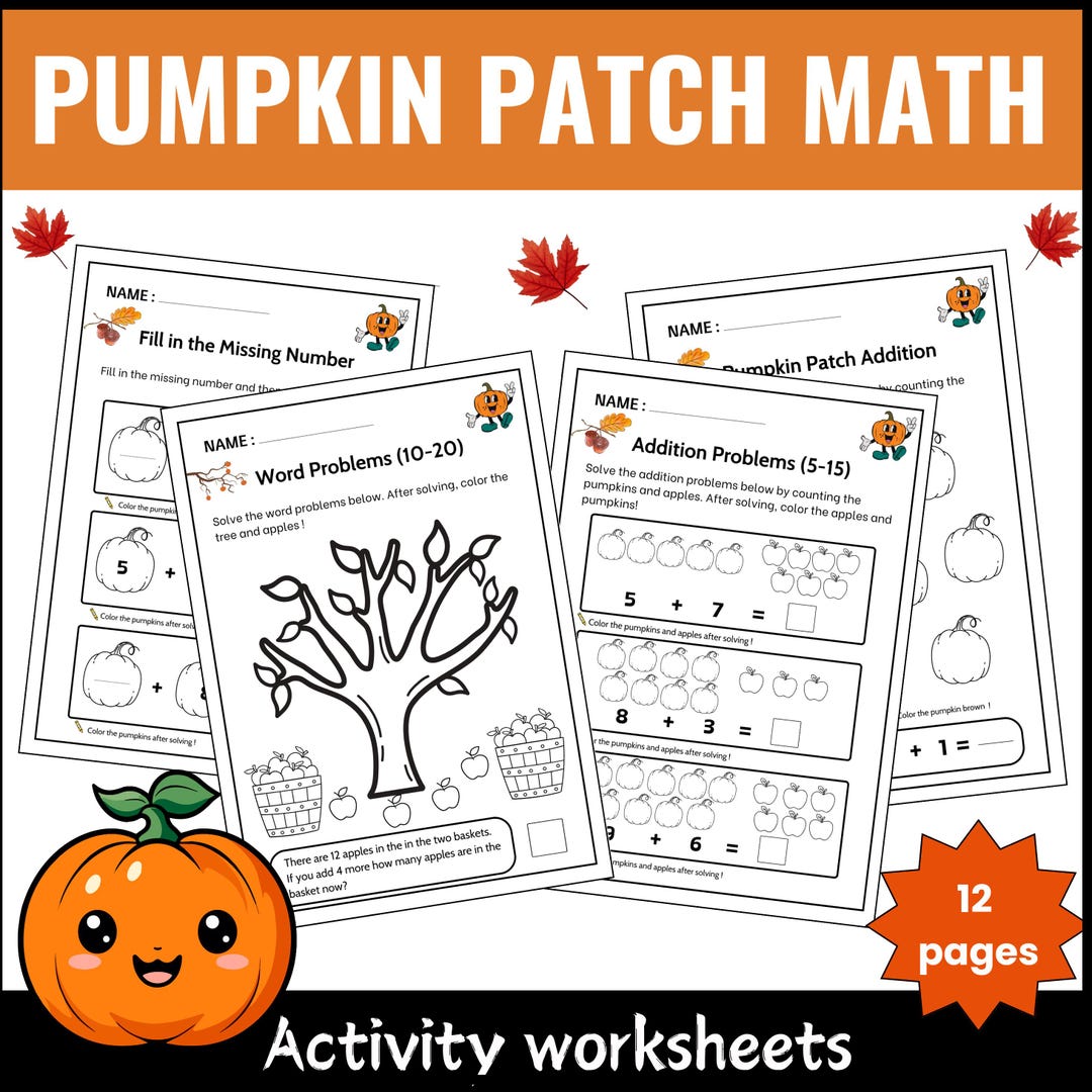 Pumpkin Patch Math Worksheets – Fall Addition & Coloring Printables - Etsy