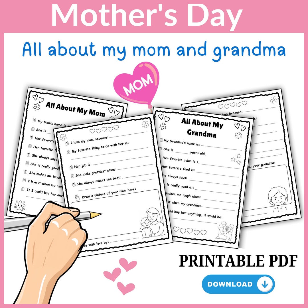 All About Mom and Grandma Questionnaire-mother's Day Coloring ...