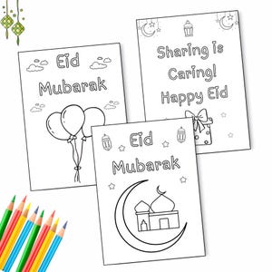 Eid Coloring Cards for Kids-13 Eid Mubarak Cards-muslim Holiday -eid ...